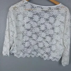 SHEIN | Sweaters | Shein Curve White Floral Lace Shrug Bolero Open ...